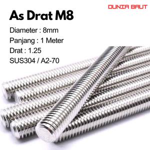 Jual Asdrat M8 / Long drat M8 / Stud bolt M8 / As drat M8 x 1 Meter Stainless SS304/SUS304/A2-70 ...