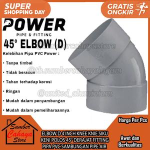 Jual Baru ELBOW D 45° DERAJAT 4" INCH POWER KNEE KNIE SIKU KENI POLOS FITTING PIPA PVC BELOKAN ...