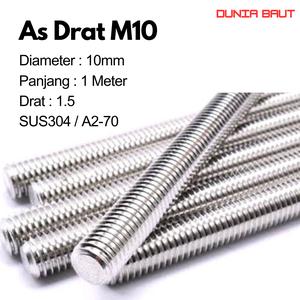 Jual Asdrat M10 / Long drat M10 / Stud bolt M10 / As drat M10 x 1 Meter Stainless SS304/SUS304 ...