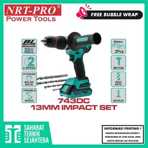 Jual NRT-PRO DC 743 Mesin Bor Cordless Drill Set 20V Baterai DC743 ...