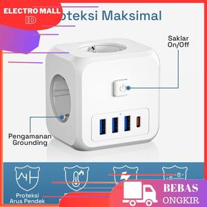 Jual Steker Stop Kontak 7 in 1 USB Type C Port Cube Wall Socket ...