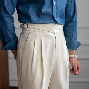 Jual Italian Style Naples Suit Pants Men High Waist Straight Trousers ...