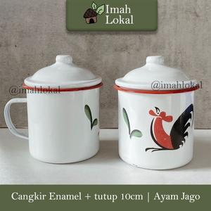 Jual 6pcs Cangkir Enamel 10 cm dan Tutup Motif Ayam Jago Mug Seng Jadul ...