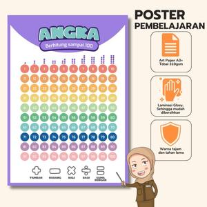 Jual Poster Angka Berhitung Hingga 100 Pembelajaran Untuk Anak PAUD TK ...