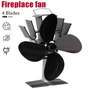 Jual Black Fireplace Fan 4 Blade Heat Powered Stove Fan komin Log Wood ...