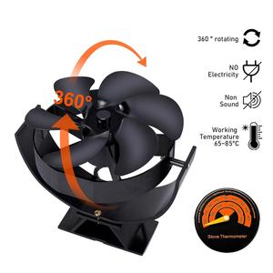 Jual 6 Blades Fireplace Fan 360° Rotating Heat Powered Fan Quiet Effic ...