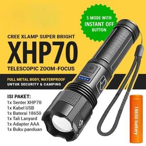 Jual Senter LED XHP70 ZOOM +Baterai 18650 USB Recharge - XHP 70 P7 ...