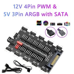 Jual 12V 4Pin RGB 5V 3 pin ARGB Cable Splitter Hub SATA/4D Powered Ext ...