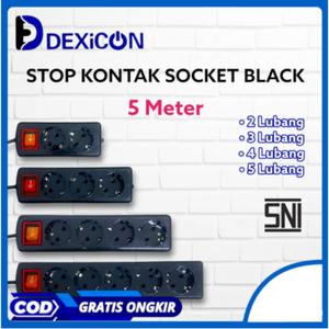 Jual Stop Kontak DEXICON Hitam Saklar 5 Meter 2 / 3 / 4 / 5 Lubang ...