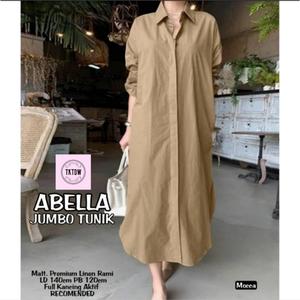 Jual Long Tunik Dress Wanita Jumbo LD 140 Polos| Linen Rami Premium - Abella-Black - Kota ...