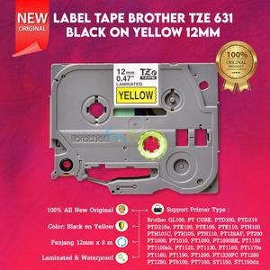 Promo Label Tape Brother Original TZe-631 12mm Black on Yellow Cassate ...