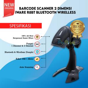 Jual IWARE Scanner Barcode R8BT + Stand Wireless 2D QR Code R-8BT ...