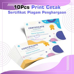 Jual 10 Pcs Print Cetak Sertifikat Piagam Penghargaan Ukuran F4 A4 ...