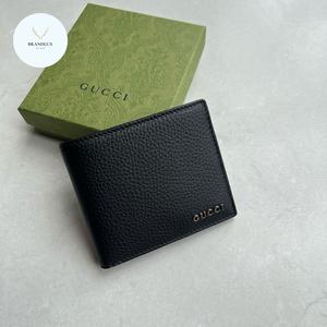 Promo Gucci logo bifold wallet in black grained shw 8cc+2bill ...