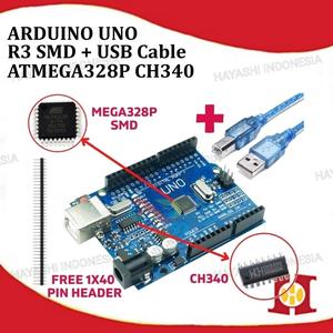 Jual PTC Arduino Uno R3 SMD CH340 ATMEGA328P + PIN HEADER + KABEL USB ...