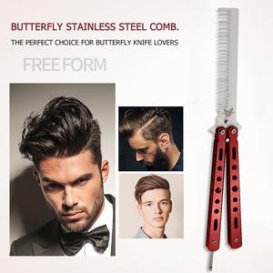 Jual Portable Butterfly Knife Comb Stainless Steel Foldable Blunt ...