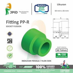 Jual Fitting PPR Reducer Female 50mm x 32mm ~ 1 1/2" x 1" Rucika Green ...