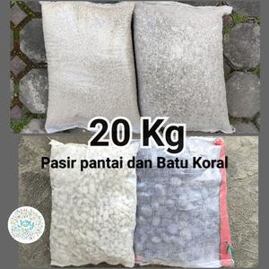 Jual 20kg Batu Koral kupang putih dan Pasir Laut Pantai Halus Karung ...