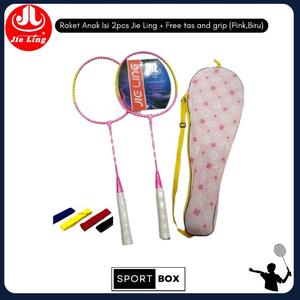 Jual Raket Anak Isi 2pcs Jie Ling + Free tas and grip (Pink & Biru ...