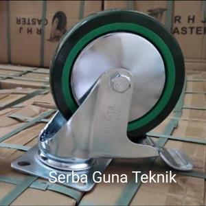 Jual Roda PU Hijau 4" inch RHJ ( REM / Brake ) Medium Duty Kastor Wheel ...