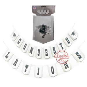 Jual banner wisuda congratulations hitam putih toga / banner graduation ...