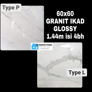 Jual GRANIT LANTAI 60X60 GLOSSY PUTIH MARMER ABU CARARA IKAD/ GRANIT ...