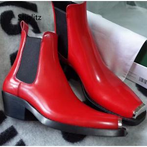Jual Metal Square Toe Chelsea Boots Men Fashion Slip On Patent Leather ...