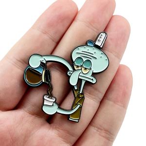 Jual Squidward Pouring Coffee Enamel Pins SpongeBob SquarePants Cartoon ...