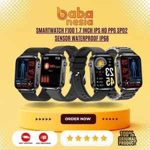 Promo Smartwatch F100 1.7 inch IPS HD PPG SPO2 Sensor Waterproof IP68 - Black Leather - Kab ...