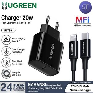 Jual UGREEN Charger iPhone Type C to Lightning Mfi PD Fast Charging - 20w Black PVC,1Set (1Meter ...