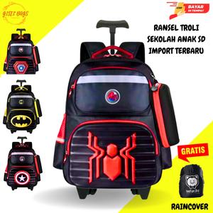 Jual Tas troli sekolah anak laki laki sd import gambar karakter spider timbul 3D lampu led - Kab ...