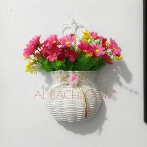 Jual RB6032 RANGKAIAN BUNGA DAYSI KUPU VAS ROTAN PLASTIK DINDING PITA ...