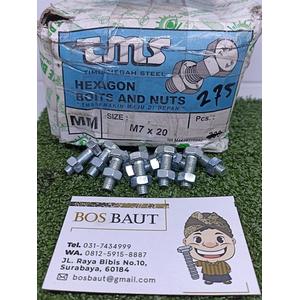 Jual Baut Mur Besi Baut Mur Hexagon Besi M7X20 Putih P1.0 (Kunci 11 ...