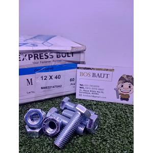 Jual Baut Mur Besi, Baut Mur Hexagon Besi M12X40 Putih P1.75 (Kunci 19 ...