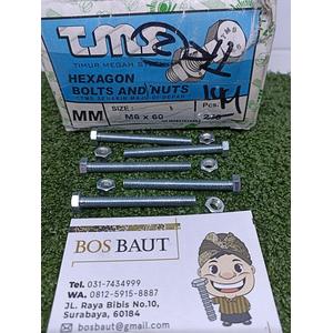 Jual Baut Mur Besi Baut Mur Hexagon Besi M6X60 Putih P1.0 (Kunci 10 ...