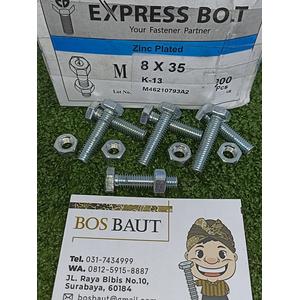Jual Baut Mur Besi Baut Mur Hexagon Besi M8X35 Putih P1.2 (Kunci 13 ...