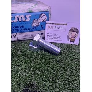 Jual Baut Mur Besi, Baut Mur Hexagon Besi M18X50 PutihP2.5 (Kunci 27 ...