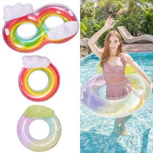 Jual Advanced 1/2 Person Inflatab Swim Ring Blow Up Swim Tube Rainbow ...