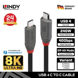 Promo Kabel Data Type C LINDY USB 4 Gen 3x2 40Gbps Fast Charging Cable ...