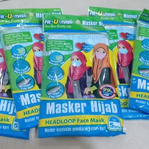 Jual Fit U mask 3 ply masker hijab biru no sensi kemenkes RI medis apd ...