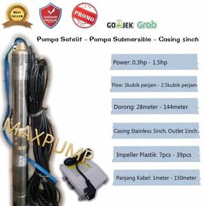Jual Pompa Satelit Submersible Stainless Casing 3Inch 1.5Hp plus Kabel ...