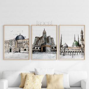 Jual 1 Set 3 Lukisan Sketsa Islami, Kabah, Masjid Nabawi & Masjid al ...