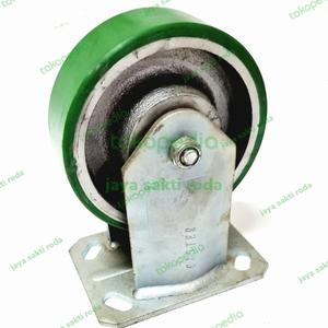 Jual Roda Pu hijau 6 inch super heavy duty model fixed (beban 800 kg ...