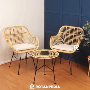 Jual Kursi Teras Rotan Minimalis Rangka Besi 1 Set / Kursi Cafe / Kursi ...