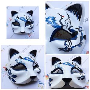 Jual Kitsune Fox Rubah Half Face Blue Mask Topeng Kayu Cosplay Anime ...