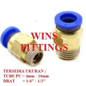 Jual Fitting Push in pneumatic 1/4" 3/8" 1/2" drat LUAR ke 8 mm PU tube ...
