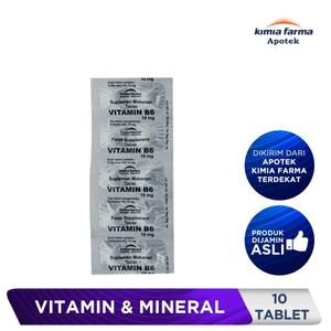 Jual VITAMIN B6 10 MG STRIP 10 TABLET KIMIA FARMA / VITAMIN B6 ...
