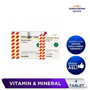 Jual FOLAVIT 1 MG STRIP 4 TABLET / SUPLEMEN ASAM FOLAT / KIMIA FARMA ...