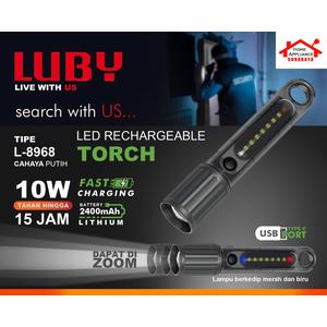 Jual LUBY Senter Tangan Cas LED ZOOM 10W - 10 Watt + Emergency COB SMD L-8968 / L8968 Cahaya ...