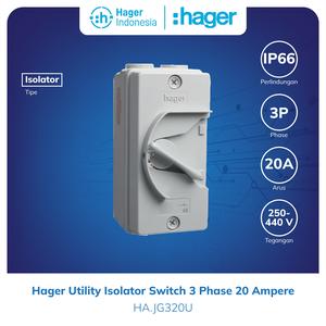 Promo Isolator Switch Hager Utility Isolator JG320U 3 Phase 20 Ampere 3 ...